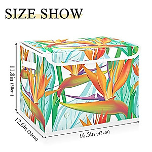 WELLDAY Birds Of Paradise Flower Storage Baskets Foldable Cube Storage Bin with Lids and Handle, 16.5x12.6x11.8 In Storage Boxes for Toys, Shelves, Closet, Bedroom, Nursery