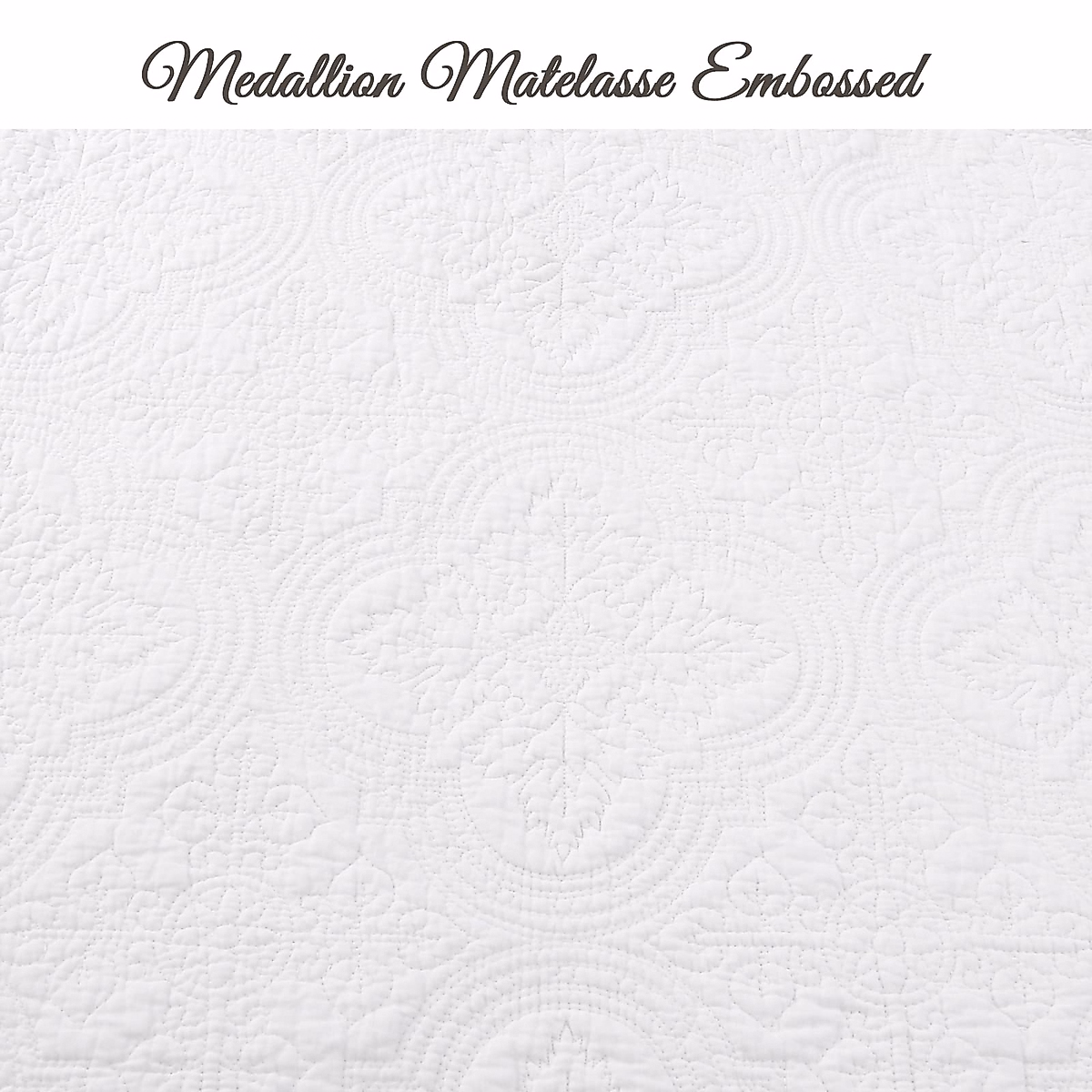 Cozy Line Home Fashions Victorian Medallion Solid White Embossed 100% Cotton Bedding Quilt Set,Reversible Bedspread, Coverlet (Blantyre - White, Oversized King - 3 Piece)