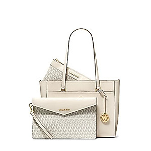 Michael Kors Maisie Large Leather 3-IN-1 Tote Bag (Cream)