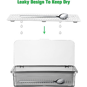 benbigbee Flatware Tray with Lid,Flatware Plastic Tray with Lid Kitchen Cutlery and Utensil Drawer Organizer Silverware Countertop Storage Container (White)