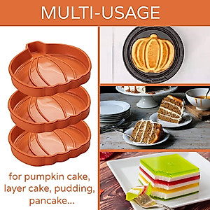 Dootafy Pumpkin Cake Pan 3 Pack Silicone Pumpkin Pancake Mold, 7 Inch Fall Cake Molds Pumpkin Layer Rainbow Baking Cake Pan for Halloween Thanksgiving