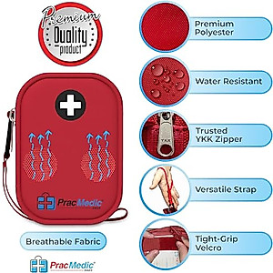 PracMedic Bags Auvi Q Carrying Case- Medicine Pouch - First Aid Pouch for Asthma Inhaler Case, Pump, Kids, Purse Essentials, Seizure Meds, Nasal Spray, Syringe, Travel Medicine, Hiking (Q-Pouch Red)