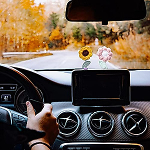 Flower Car Dashboard Decorations,MoreChioce Flower Bobblehead Ornament Car Shaking Head Toy Interior Display Decoration for Home Office Desk SUV Car,Red