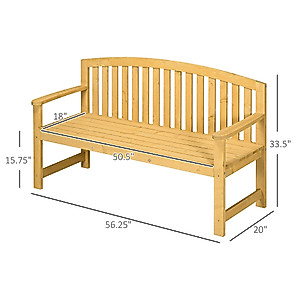 Outsunny 56" Outdoor Wood Bench, 2-Seater Garden Bench with Backrest and Armrest, Patio Bench for Patio, Porch, Poolside, Balcony, Natural