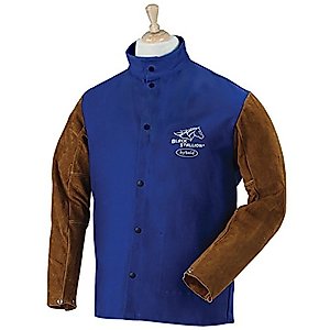 Revco FRB9-30C/BS-L Black Stallion Hybrid Fr and Cowhide Welding Coat, 9 oz., Large, Royal Blue/Brown