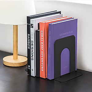 MaxGear Book Ends Universal Premium Bookends for Shelves, Non-Skid Bookend, Heavy Duty Metal Book End, Book Stopper for Books/Movies/CDs/Video Games, 6 x 4.6 x 6 in, Black (2 Pairs/4 Pieces, Large)