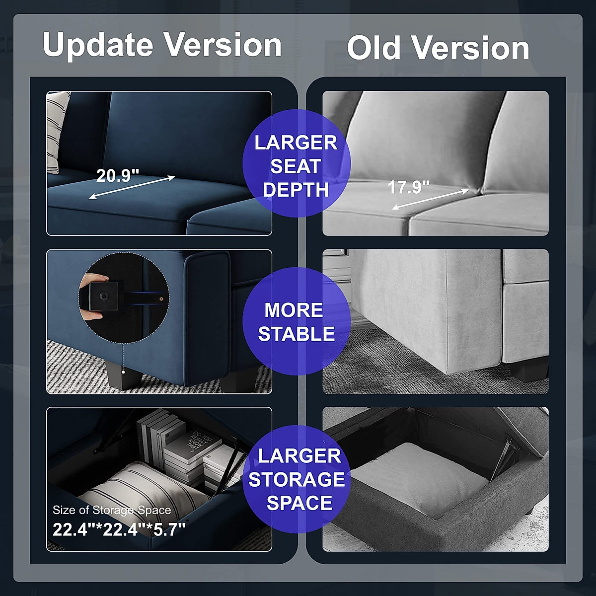 Belffin Modular Sectional Sofa with Double Chaise Velvet U Shaped Sofa Reversible Sectional Couch with Storage Blue