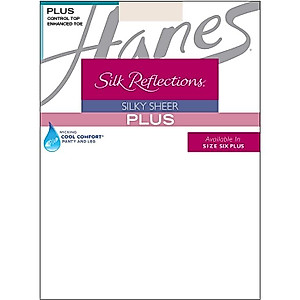 Hanes Silk Reflections Women's Plus-Size Control Top Enhanced Toe Pantyhose, Nude, Petite