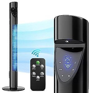 mollie Oscillating Quiet Tower Fan with Remote Control 3 Speeds 12H Timer Portable LED Display 38 Inch Electric Air Circulator Cooling Floor Standing Fan for Home Bedroom Office Living Room Black