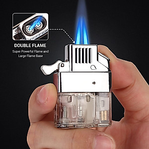 Coldown Butane Lighter Insert, Windproof Gas Lighter with Dual Torch Jet Flame Adjustable and Fuel Refillable, Unique Gifts for Men (Fuel No Included)
