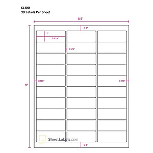 Mailing Address Labels from SheetLabels.com, 1" x 2-5/8", Laser or Inkjet Printable, 30-Up FBA Labels, Easy to Peel, 3000 Labels - 100 Sheets