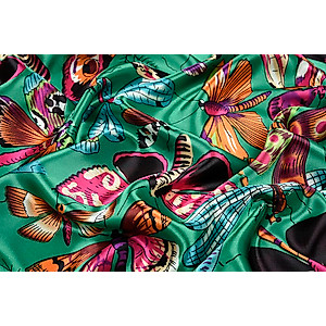 corciova 35 Silk Feeling Square Scarf Butterfly Dark Green Curly Headband Tie Sleeping at Night Fashion Bandana Headscarf