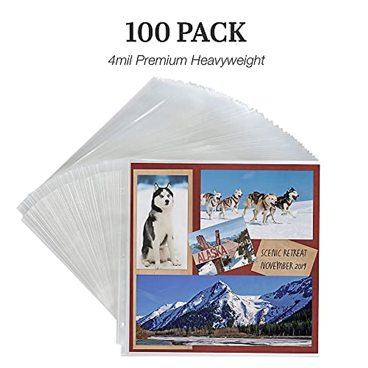 Samsill Scrapbook Refill Pages 12x12 Inches, 100 Pack, Super Heavyweight, Clear, Fits 3 Ring Scrapbook Binders and 12x12 Photo Album Refill Pages, Archival Safe, Top Loading, Acid Free, PVC Free