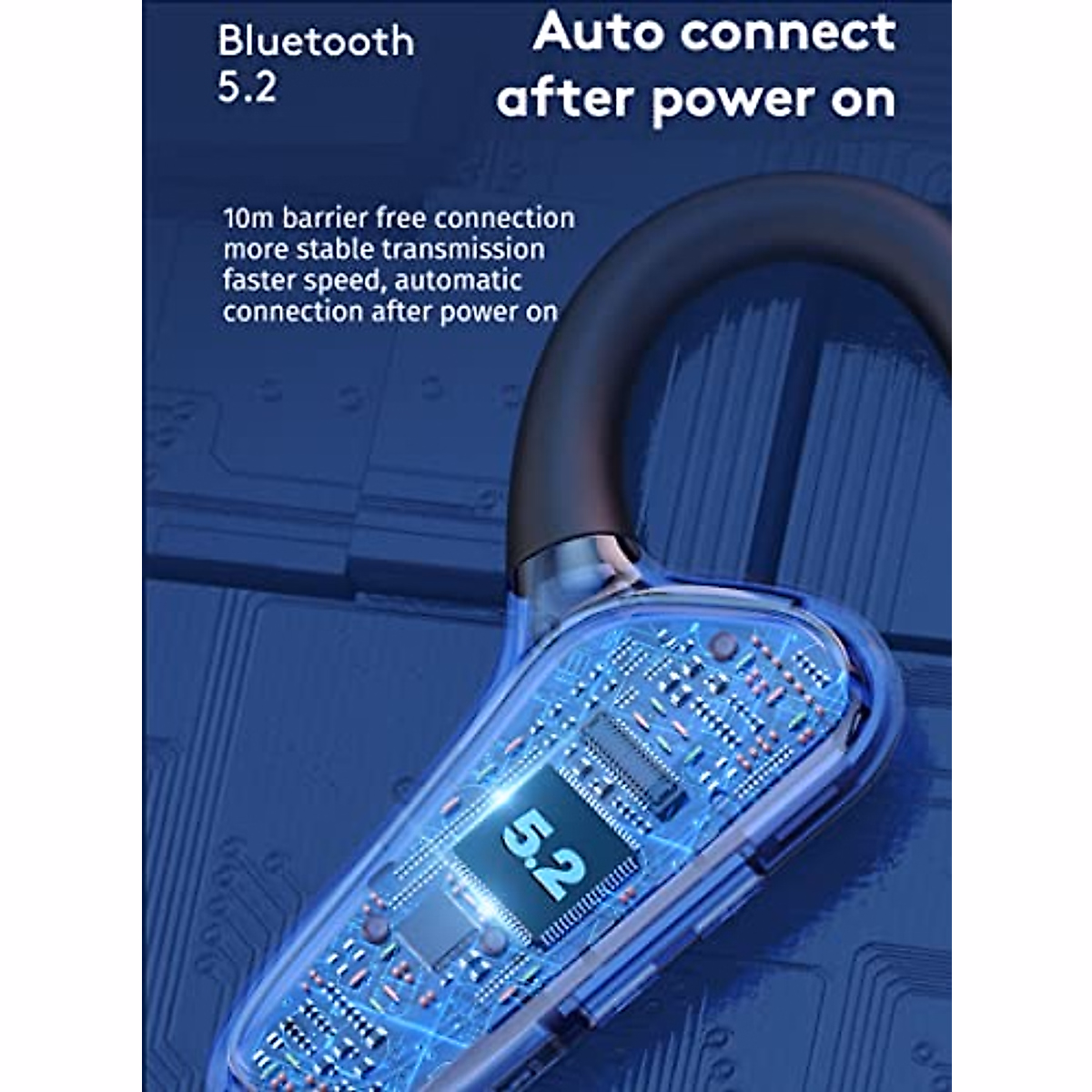 Bone Conduction Headphones Open Ear Wireless Bluetooth 5.2 Sports Headset Waterproof Earbuds with Microphone Long Battery Life Neckband for Running Workout Cycling Android iOS