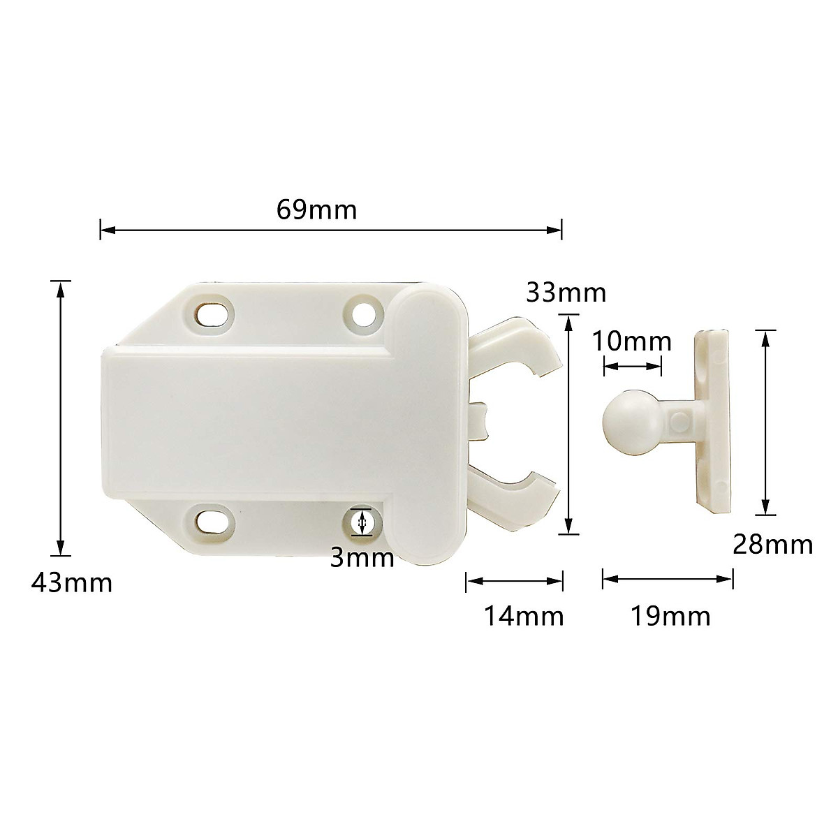 Sscon 4Pcs Catch Push To Open Cabinet Latches Touch Automatic Pop-Up Function Drawer Locks with Screws White
