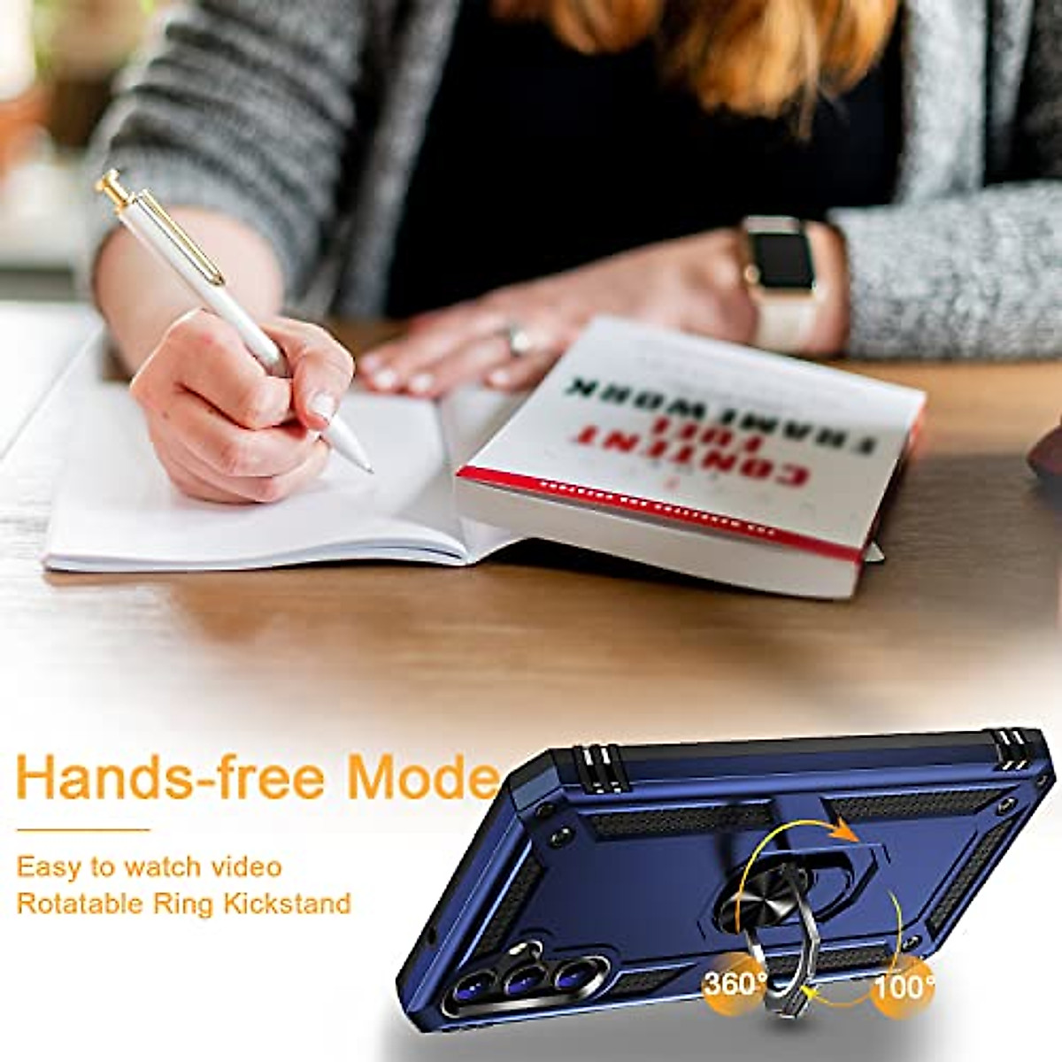 Muntinfe for Galaxy A14 5G Phone Case, Samsung Galaxy A14 5G Case with Screen Protector [2 Pack], [Military Grade 16ft. Drop Tested] Magnetic Ring Holder Kickstand Protective Cover, Blue