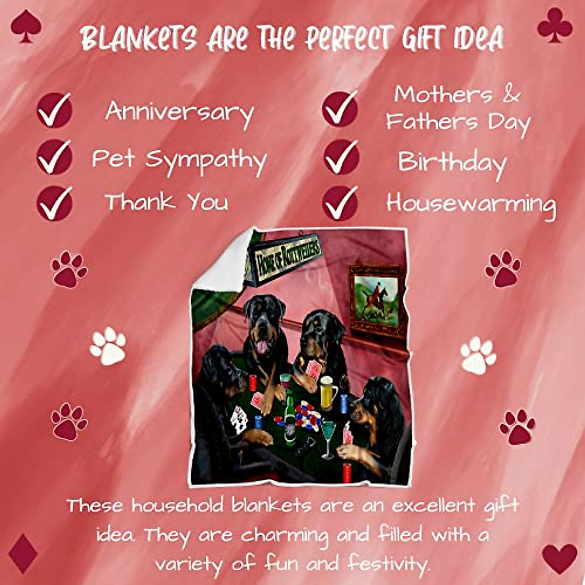 Home of Rottweiler Dogs Playing Poker Blanket - Lightweight Super Soft Cozy and Durable Bed Blanket - Animal Theme Fuzzy Blanket for Sofa Bed Couch BLNKT64511 (50x60 Woven)