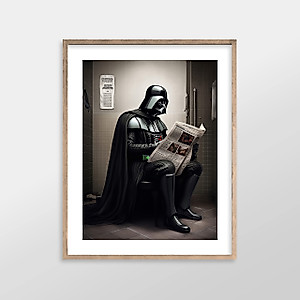Star Wars Bathroom Décor Art Print - Premium Giclee Fine Art Print - Aesthetic Modern Vintage Painting Style Darth Vader Stormtrooper Yoda Print Poster for Bathroom Wall Decor, Ready to Frame