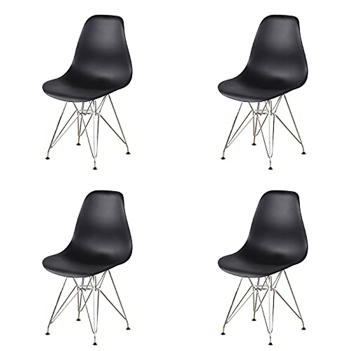 NC Set of 4 Modern Design Dining Chair with Chrome Metal Legs, Nordic Style Exquisite Design Chair for Living Room, Office, Study, Bedroom, Black