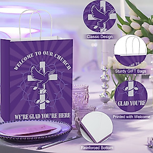 24 Pcs Church Welcome Gift Bags Purple Welcome to Our Church Gift Bags Large Religious Welcome Bags for Church Guest Baptism Goodie Bag Bulk Birthday Church Theme Party Supplies 10.7 x 4.3 x 8.7 Inch