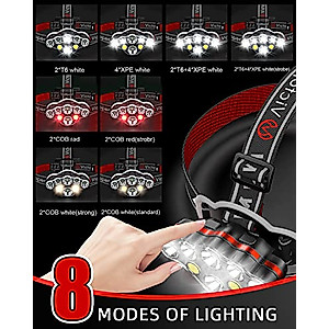 Victoper Rechargeable Headlamp, 8 LED 18000 High Lumen Bright Head Lamp with Red Light, Lightweight USB Head Light, 8 Mode Waterproof Head Flashlight for Outdoor Running Hunting Hiking Camping Gear