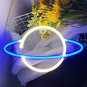iceagle Neon Signs-Planet Neon Sign|Led Neon Light neon Wall Signs|Battery & USB Powered Light Up Wall Decor|Neon Sign for Bedroom Party Wedding Kids Girls Boy Room,Warmwhite&Blue