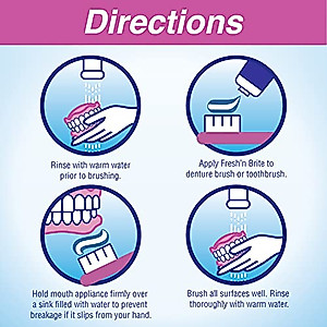 Fresh 'n Brite Denture Cleaning Paste for Dentures, Removable Partial Dentures, Retainers, Mouthguards, Nightguards, Fast Stain Removal, Pack of 3, 3.8 oz Tubes with Denture Cleaning Brush