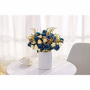 Moomass Artificial Flowers,2 Packs of Artificial Roses.24 Little Rose Silk Flowers. Plastic Flowers,Plants for Home Hotel Wedding Christmas Tables Decorations.Cemetery Flowers Dark Blue