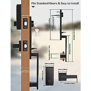 Tinewa Smart Entry Door Lock Set, Electronic Full Escutcheon Door Handle, Digital Keypad Deadbolt with App, Heavy Duty Black Front Door Handle with Single Cylinder Deadbolt, Auto Locking