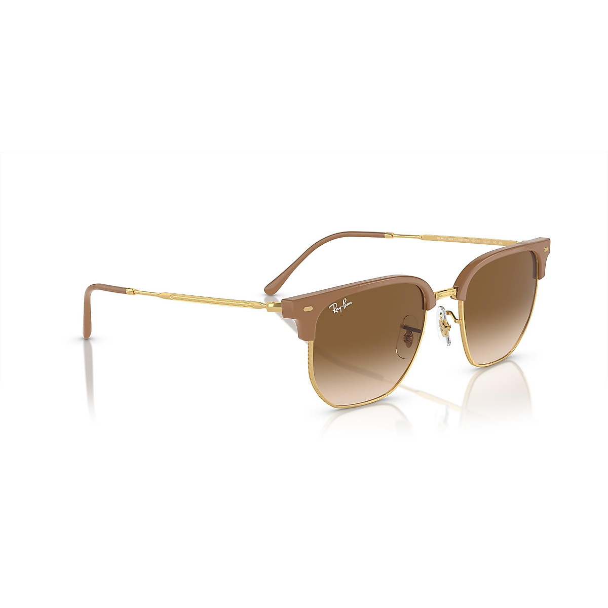 Ray-Ban RB4416 New Clubmaster Square Sunglasses, Beige On Gold/Brown Gradient, 51 mm