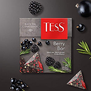 Tess Berry Bar Black Tea Composition Blackcurrant and Blackberry Leaf Tea in 20 Pyramid Sachets