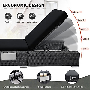 BULEXYARD Black Patio PE Wicker Lounge Chaise Chair Sets of 2 Conversation Rattan Outdoor Furniture Heavy Duty Deep Seating Recliner Handwoven (Black Lounge Chaise x2)