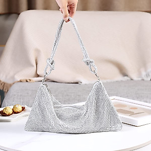 RichCoco Rhinestone Evening Purses for Women Hobo Bags Chic Sparkly Crystal Cluth Purse Bling Shiny Handbag for Party Club (Silver)
