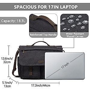 VASCHY 17inch Laptop Messenger Bag, Men's Vintage Water Resistant Canvas Satchel Briefcase Shoulder Bag for Work with Padded Shoulder Strap Gray