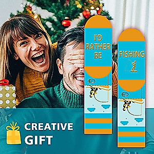 AGRIMONY Funny Fishing Socks for Men Teen Boys-I’d Rather Be Fishing Fun Novelty Funky Cool Crazy Silly Crew Socks-Valentines Day Funny Fisherman Fishing Gifts Christmas Stocking Stuffers