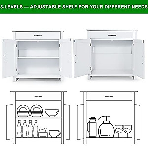 AVAWING Kitchen Sideboard Buffet Cabinet, Modern Farmhouse Kitchen Storage Cabinet with Drawer and Adjustable Shelf, Coffee Bar Cabinet for Kitchen, Dining Room, Bathroom, Entryway, White