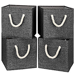 Foldable Fabric Storage Cube Bins Grey Cloth Cube Storage Organizer Bin with Cotton Rops 10.5x10.5x11 Inch Collapsible Clothes Storage Cubes Baskets Drawers Organizer Cubicle Storage Boxes for Organizing Closet Shelves ,Q-ST-59-4