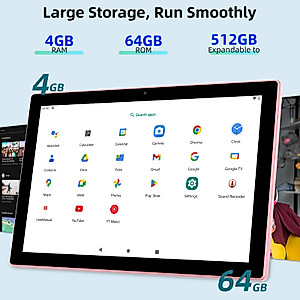 2 in 1 Tablet with Keyboard Case Mouse Stylus Pen Film, 10 inch Tablet Android 11.0 Tablets PC Set, 4GB RAM+64GB ROM Tableta Computer 10.1" IPS Screen 8MP Dual Camera WiFi BT Google Play Tab Pink/Girl