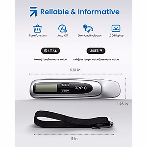 RENPHO Luggage Scale, Suitcase Scale for Travel, Baggage Weight Scale with Backlit, Portable Handheld Scale with Tare Function, Overweight Reminder, Rubber Paint, 110lb/50kg, Battery Included