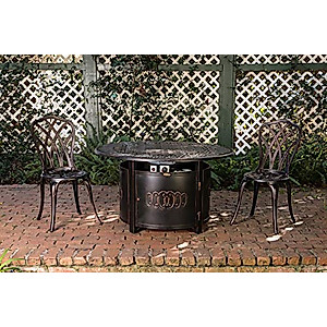 Fire Sense 62262 Dynasty Art Deco Aluminum Convertible Gas Fire Pit Table 55,000 BTU Multi-Functional Outdoor with Fire Bowl Lid, Nylon Weather Cover & Clear Fire Glass - Bronze Finish - Round - 44"