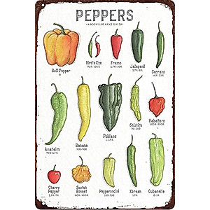 Pepper Knowledge Metal Signs Peppers Scoville Heat Units Posters Wall Decor Retro Plaque Science Guide Room Club Kitchen Cafe Garage Home Bar Pub Diner 12x18 Inches