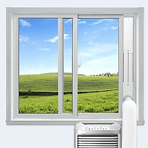 habibee Portable Air Conditioner Window Vent Kit Adjustable AC Window Vent Kit with Window Seal Sliding Air Conditioner Window Kit for Exhaust Hose with 5.1Inches Diameter