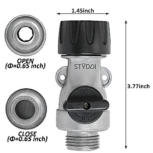STYDDI Full Flow Garden Hose Shut Off Valve, Metal High Flow Water Hose Shut Off Connector with Cap Type Valve, Single Full-Flow Hose Shutoff Valve, 3/4" GHT, 2 PCS Silver and Black