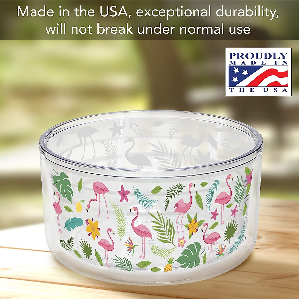 Counterart Flamingos Double Wall Insulated Unbreakable Plastic Travel Bowl with Lid Holds 22 Fluid Ounces BPA Free Microwave Safe Dishwasher Safe