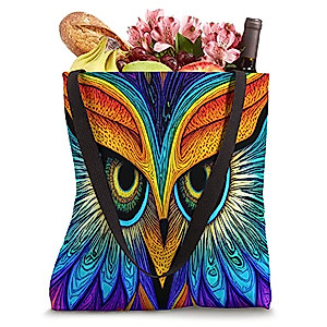 Rainbow Owl Tribal Art Totem Tote Bag