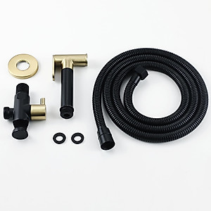 WRKMH Hand Held Bidet Sprayer for Toilet, Black and Brushed Gold Toilet Sprayer Attachment Wall Mounted Cloth Diaper Sprayer Single Cold Brass Handheld Bidet Sprayer with 59 Inch Shower Hose