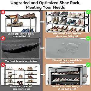 LANTEFUL Shoe Rack with Covers 10 Tier Tall Shoe Rack Organizer Large Capacity Shoe Shelf Storage 40 Pairs Space Saving Free Standing Shoe Storage Organizer for Closet, Entryway, Dorm, Grey