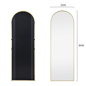 DESBING Arched Full Length Mirror, 64”x21” Floor Length Mirror with Metal Frame, Gold Full Body Mirror for Bedroom Living Room, Free Standing or Wall Mounted or Leaning Against Wall Body Mirror