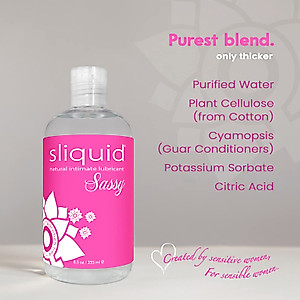 Sliquid Sassy Water-Based Lube - Thick, Long-Lasting Gel, Natural Lube for Women/Men/Couples, Unscented, 8.5 Fl Oz