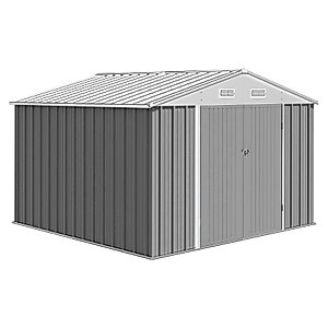 Zstar 10x8 FT Metal Outdoor Storage Shed, Steel Utility Tool Shed Storage House with Lockable Door Design, Metal Sheds Outdoor Storage for Garden, Patio, Backyard, Outside Use, Grey
